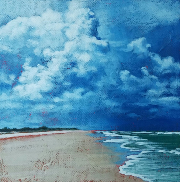 August on the Beach by Carlynne Hershberger | Landscape | 6" x 6" | Acrylic